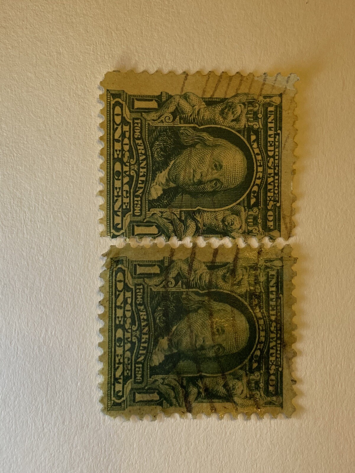 2 Vintage Ben Franklin 1 Cent Us Postage stamp 1902. Rare! Highly ...