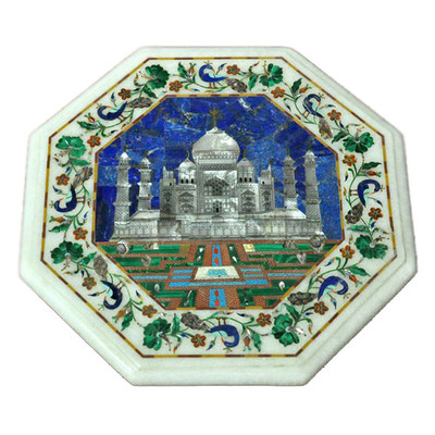 15" Marble End Table Top Semi Precious Stones Taj Mahal Inlay ...