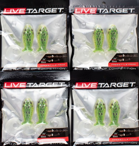 (LOT OF 4) LIVE TARGET FREESTYLE FROG 3.5" FSF90T500 GREEN/YELLOW ...