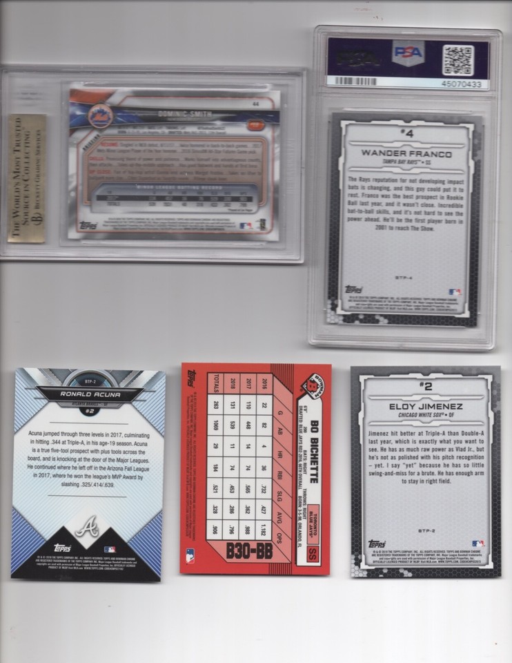 Lot Of 5 MLB Cards. Acuna, Bichette, Jimenez, Smith (BGS), Franco (PSA ...