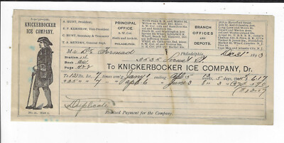 PENNSYLVANIA 1893 Knickerbocker Ice Co Letter Bill Head Receipt ...