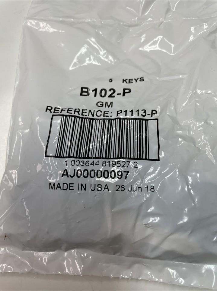 Lot 5 New B102-P GM Non Chip Ignition Key Blank Uncut Blade /Made by ...