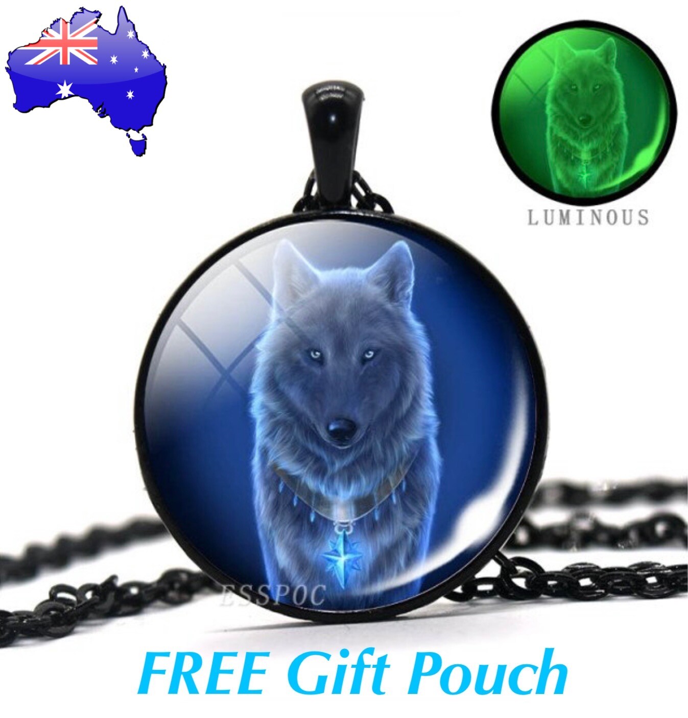 GLOW in the DARK Wolf Werewolf Glass Cabochon Pendant Necklace Majestic ...