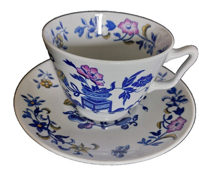 Copeland Spode England New Stone Blue Bowpot Multicolor Cup And Saucer ...