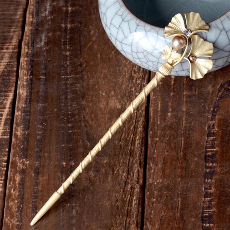 Fashion Golden Bridal Wedding Pearl Flower Leave Hair Sticks Crystal Ha ...
