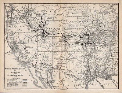 1910 Union Pacific System Railroad Map Railroad and Steamship Lines Map ...