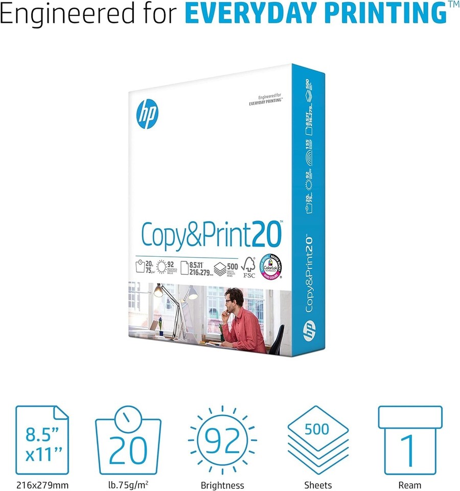 HP Printer Paper | 8.5 x 11 Paper | Copy &Print 20 lb | 1 Ream Case ...