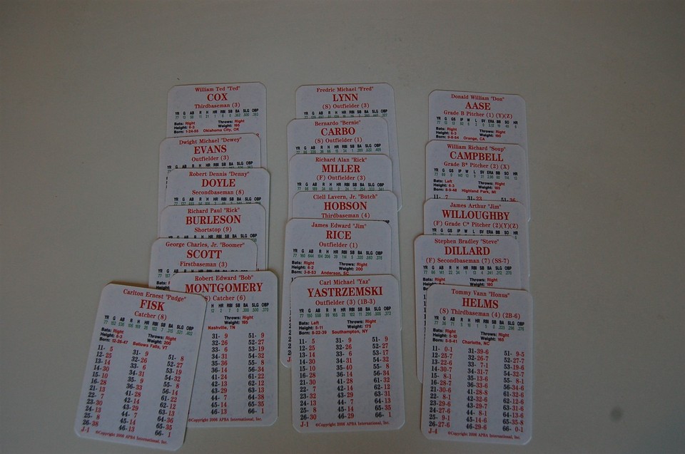 APBA Baseball 1977 Season Boston Red Sox Group of 34 Cards | eBay