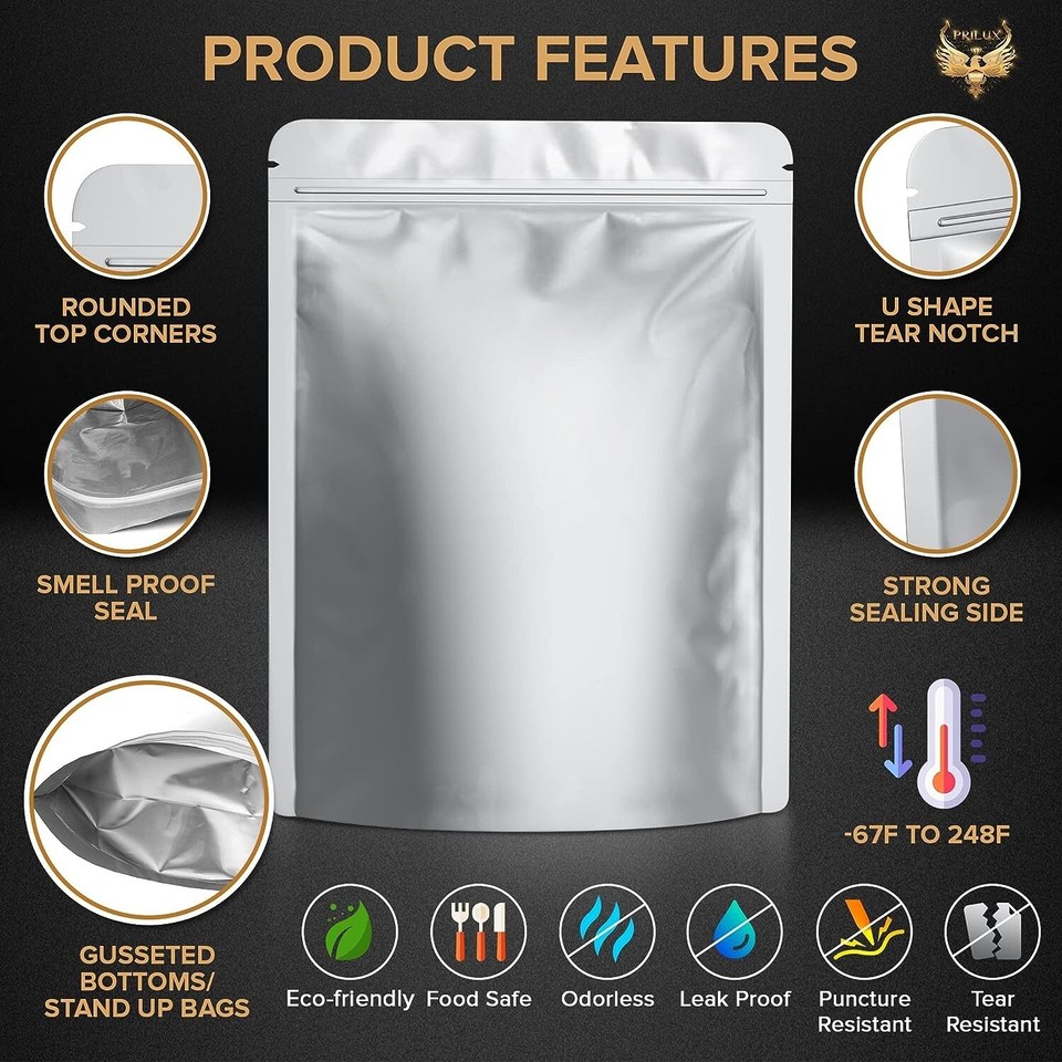 120 PC Stand Up Mylar Bags for Long Term Food Storage Prep with Oxygen ...