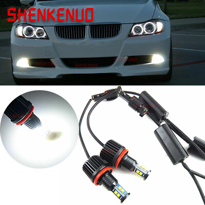 80W White H8 LED Angel Eye Halo Ring Bulbs For BMW E90 E92 E93 E60 E61 ...