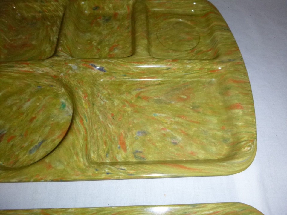 Pr Vtg Prolon Ware Cafeteria Style Lunch Trays Confetti Melamine Melmac ...