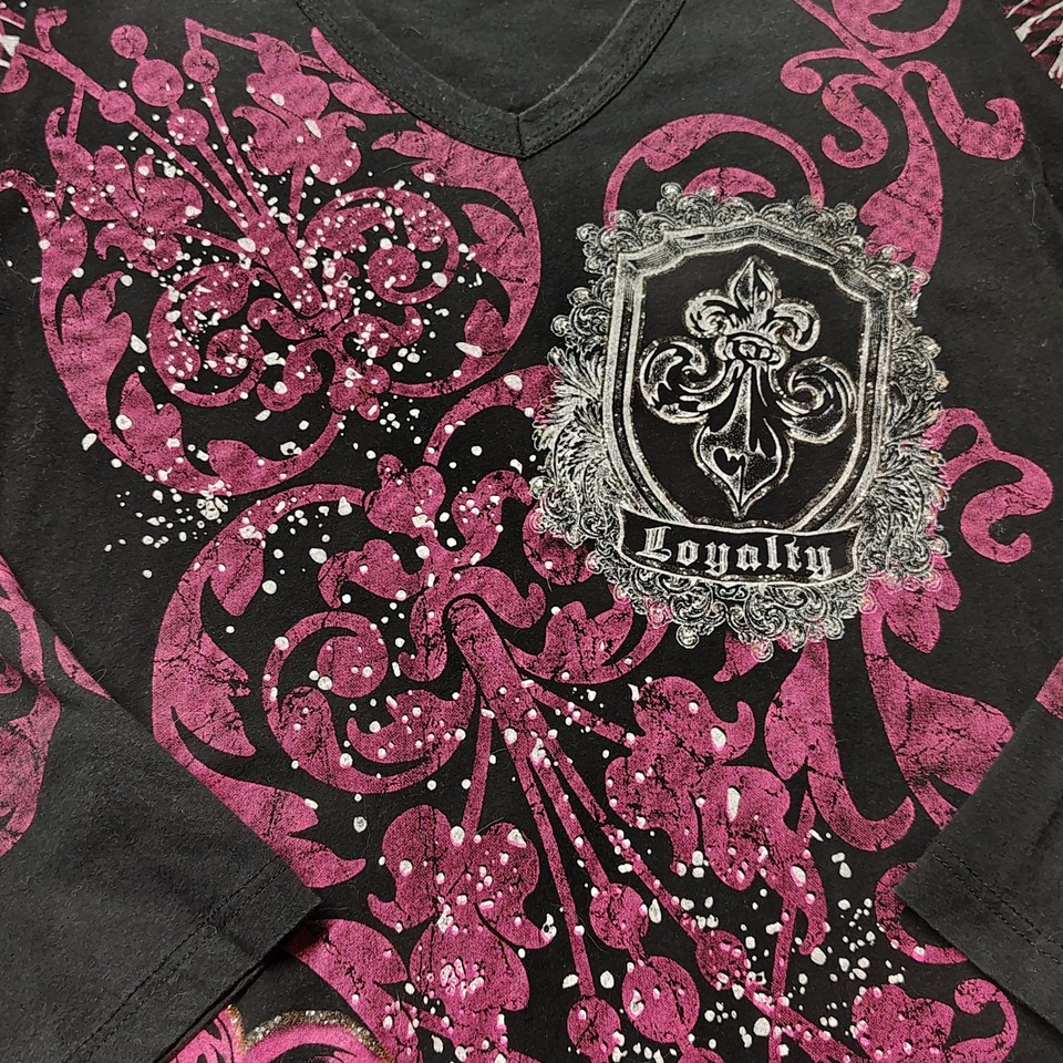 LOYALTY Embellished Rhinestone HOT PINK Black Graphic Women's Medium ...