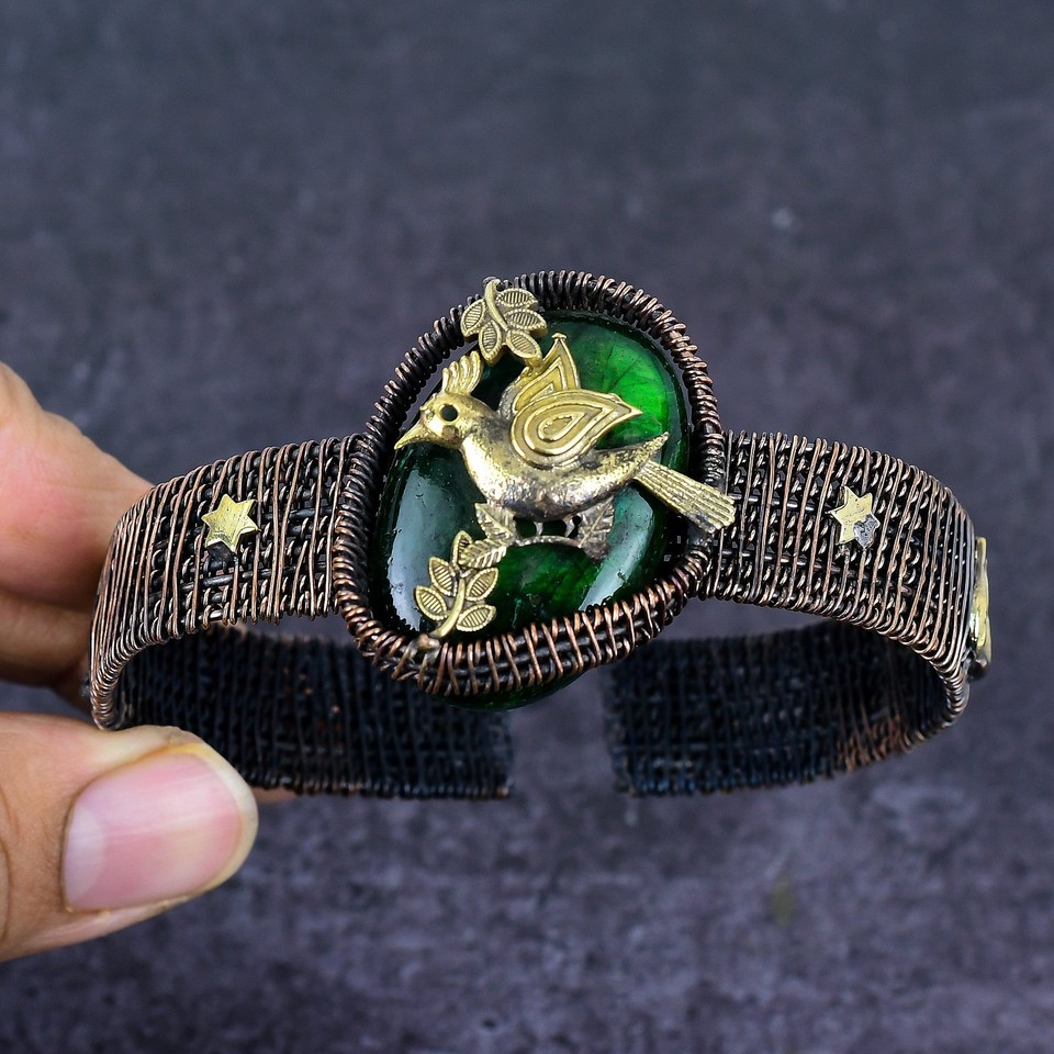 Green Labradorite Gemstone Copper Wire Wrap Cuff Bangle Adjustable X ...