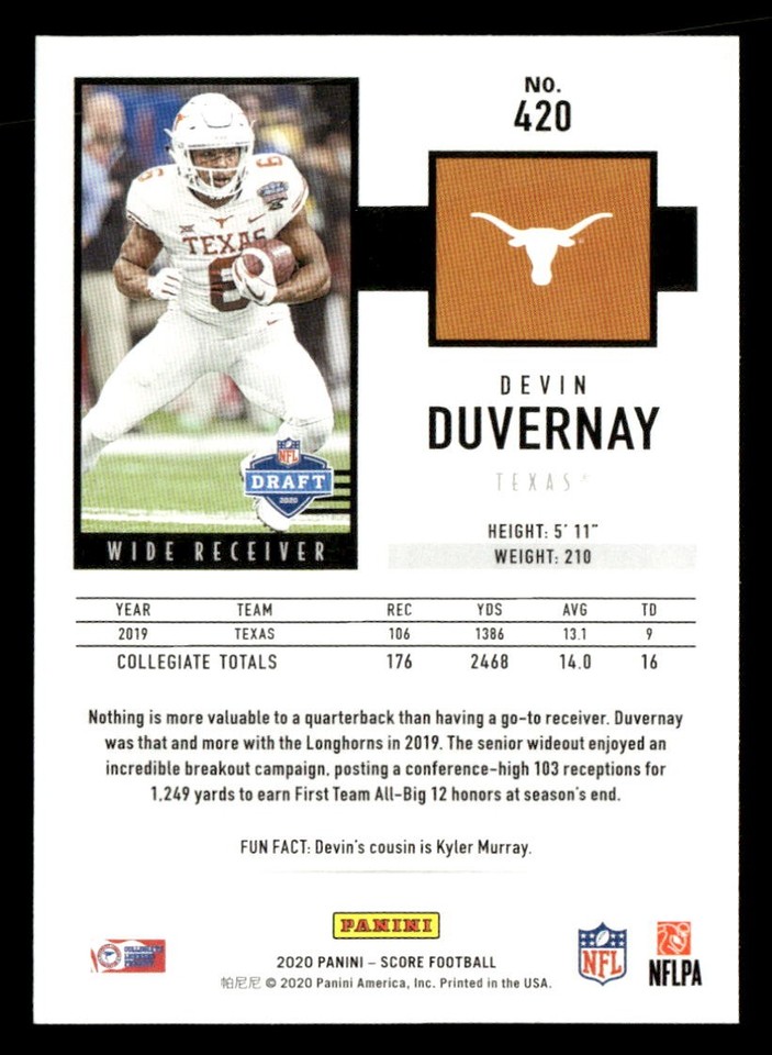 Devin Duvernay 2020 Score Gold Rookie Card #420 Texas Longhorns | eBay