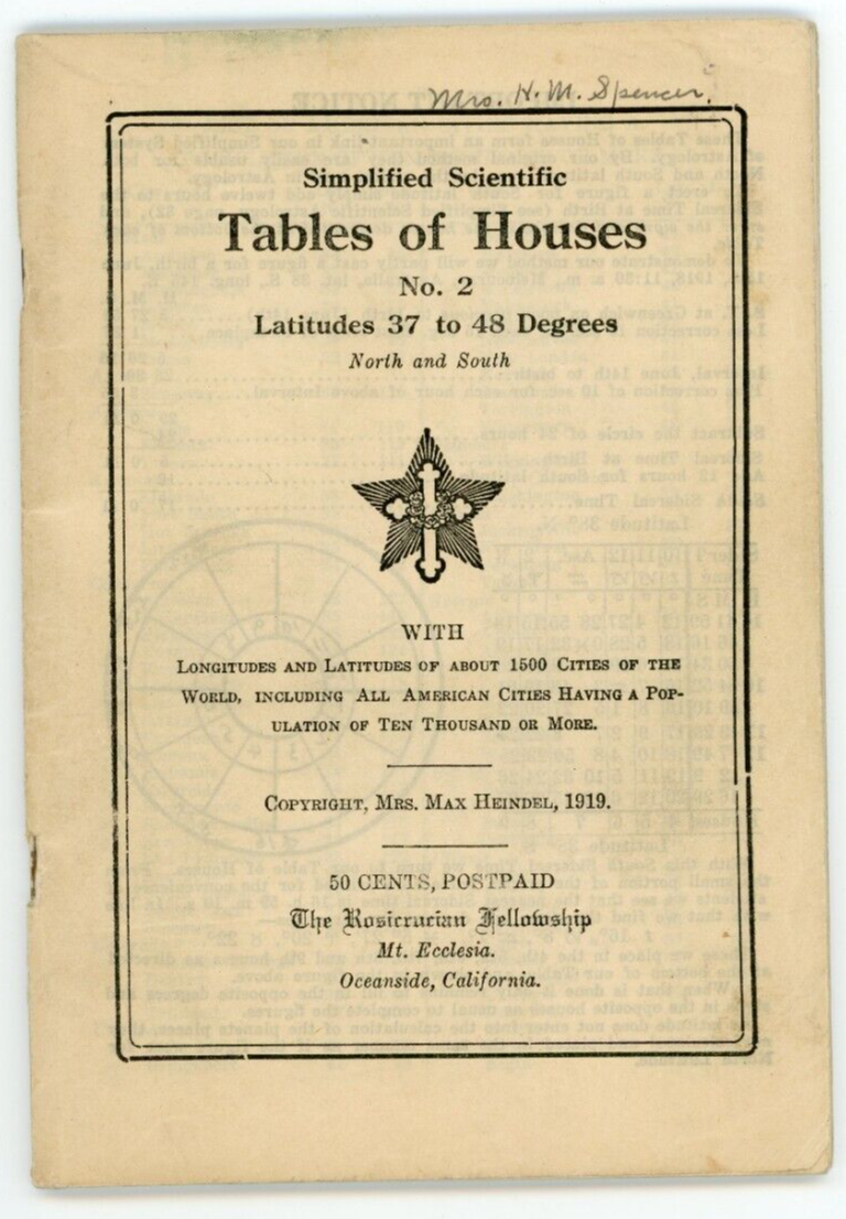 Scientific Table Of Houses 1919 Rosicrucian Fellowship Booklet Mt ...