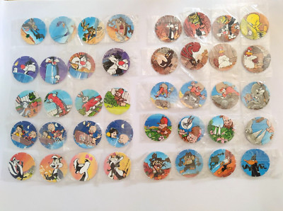 40x Sealed Vintage Looney Tunes Greek Tazos Pogs Mega Tasty Tops 1995 ...