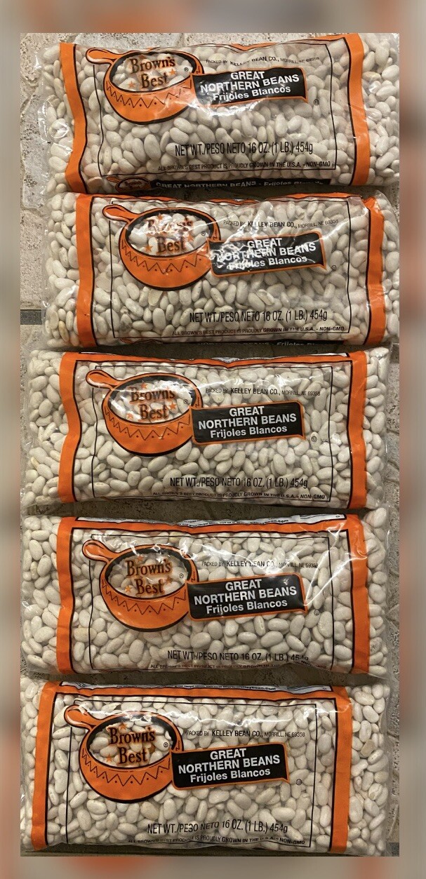 (5) Brown's Best Great Northern Bean 1 LB bag (Total 5 LBs) Non-GMO USA ...