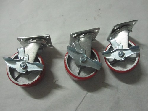 3 QTY 5" x 2" Polyurethane on Cast Iron (Red) - Swivel with Brake | eBay