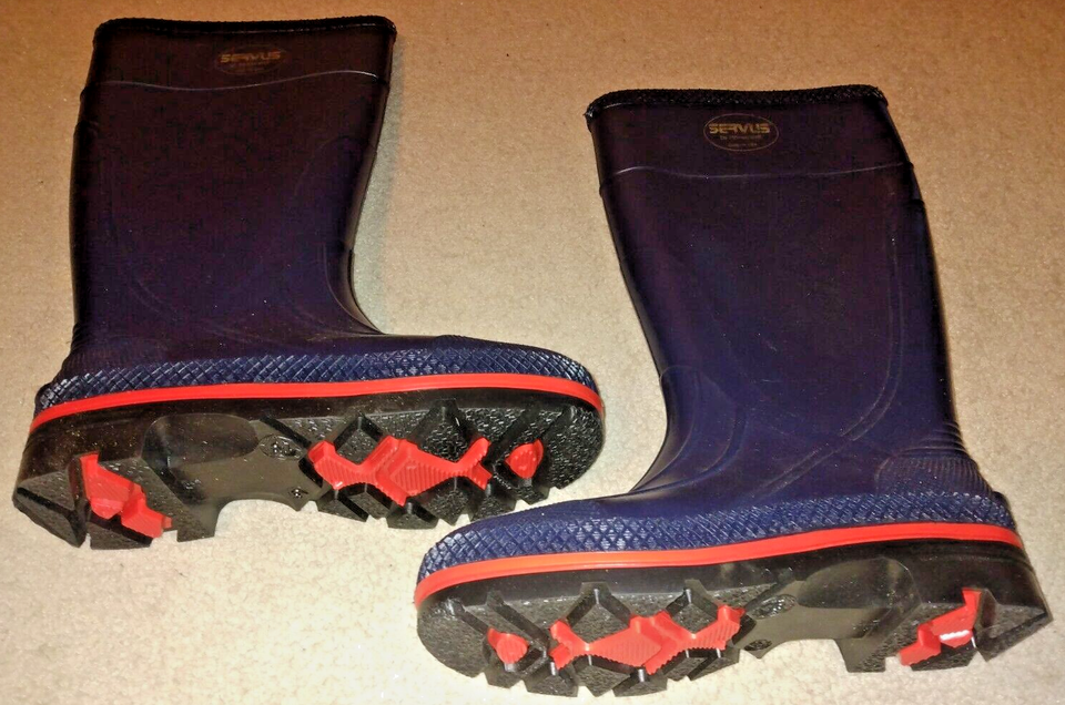 NAVY BLUE RED WELLIES FARM RAIN BOOTS SERVUS HONEYWELL THICK TREAD SZ 6 ...