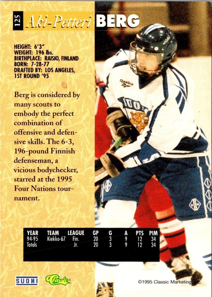 1995 Classic Aki-Petteri Berg #125 Hockey Card | eBay