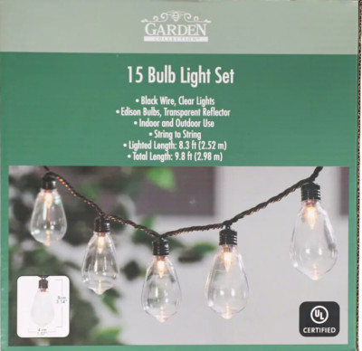 Garden Collection Edison 15 Bulb Light Set, 9.8 ft Choose Black OR ...