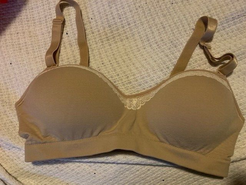 Hanes Womens Large Nude Biege Bra WHITE LACE TRIM Padded Wireless NWOT ...