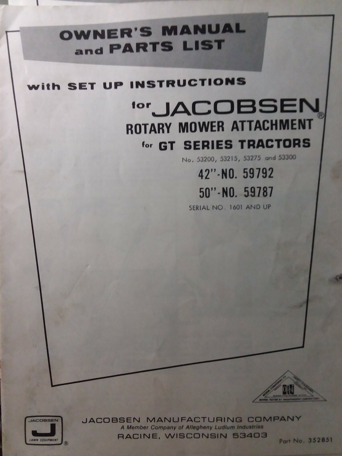 Jacobsen GT 12 14 Garden Tractor 53275 53300 & Mower Owner & Parts (3 ...