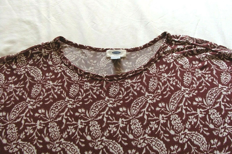 OLD NAVY Reddish-Brown & Cream Long Sleeve SCOOP Neck Hi-Low TEE Sz ...