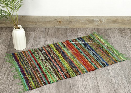 INDIAN HANDMADE COTTON 2X3 FEET MULTI RAG RUG THROW DARI VINTAGE CHINDI ...