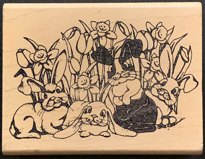Embossing Arts Bunny Rabbits In Flowers Rubber Stamp | eBay