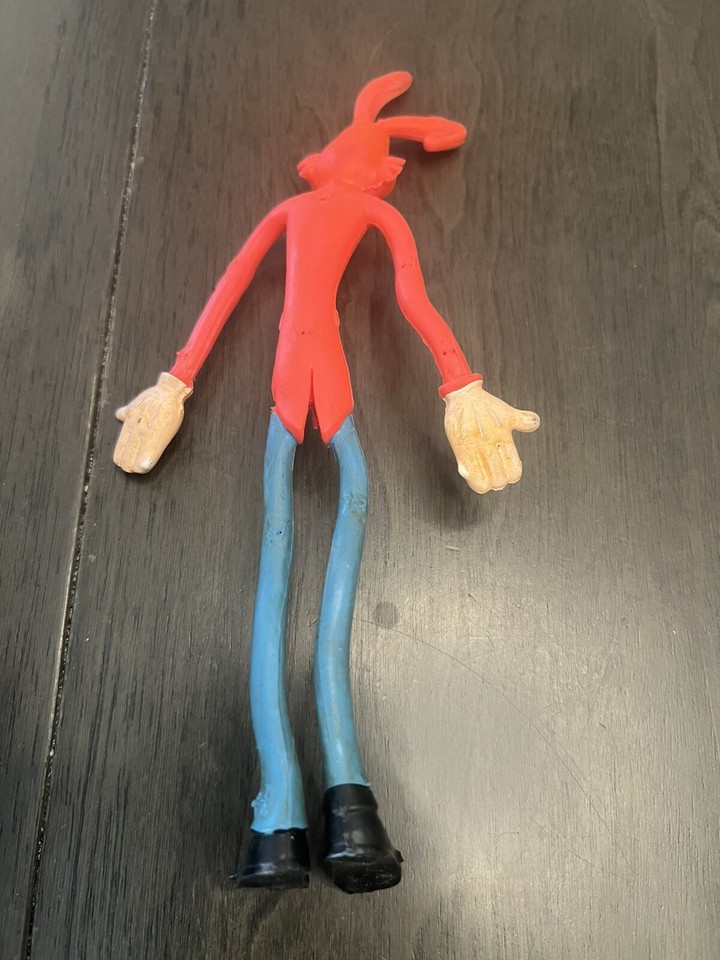 Vintage Rubber Wire Bendable Easter Bunny Rabbit Toy Pink Tuxedo & Blue ...