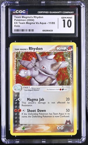 CGC 10 GEM MINT Team Magma's Rhydon EX Team Magma Vs Aqua 11/95 Holo ...