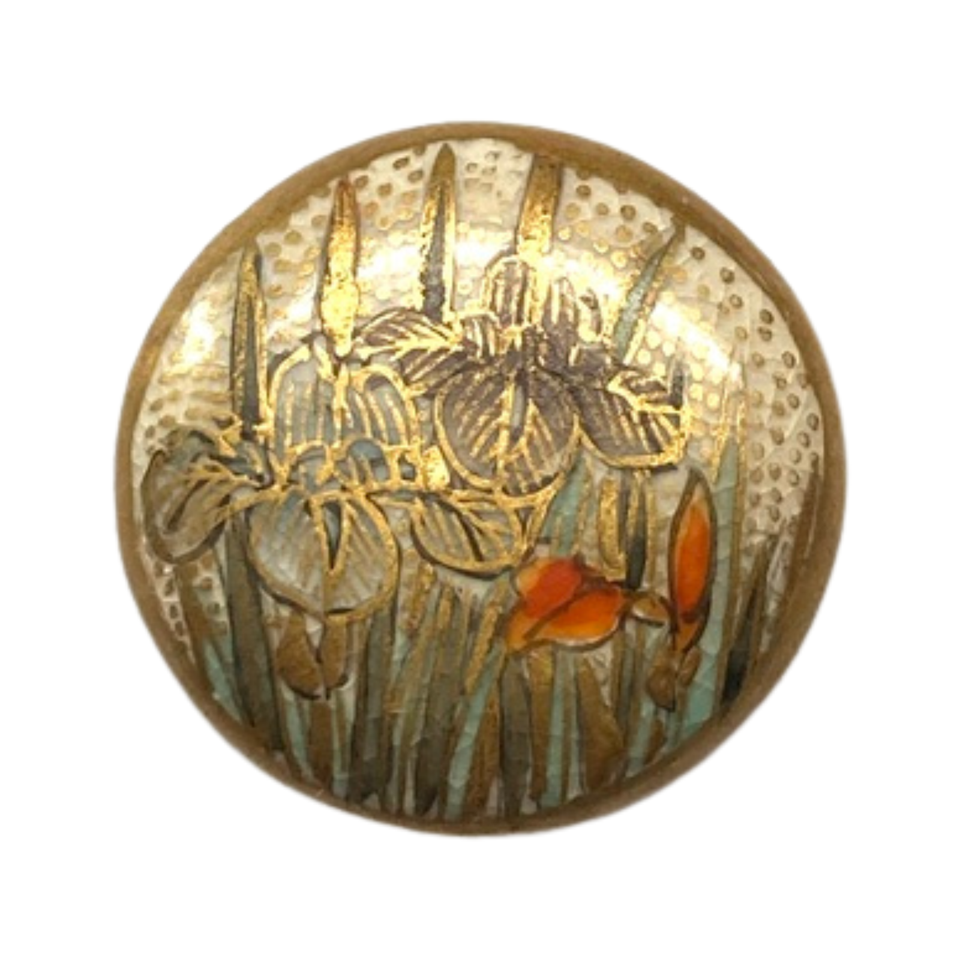 Beautiful Antique Japanese Satsuma Button with Iris Flowers | eBay