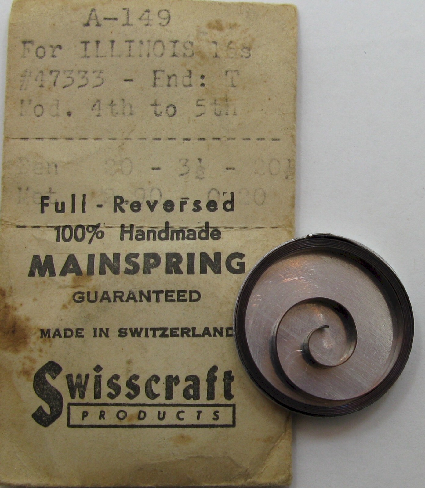 Illinois 16s 47333 T end Mainspring 1 piece * blue alloy * A149 | eBay