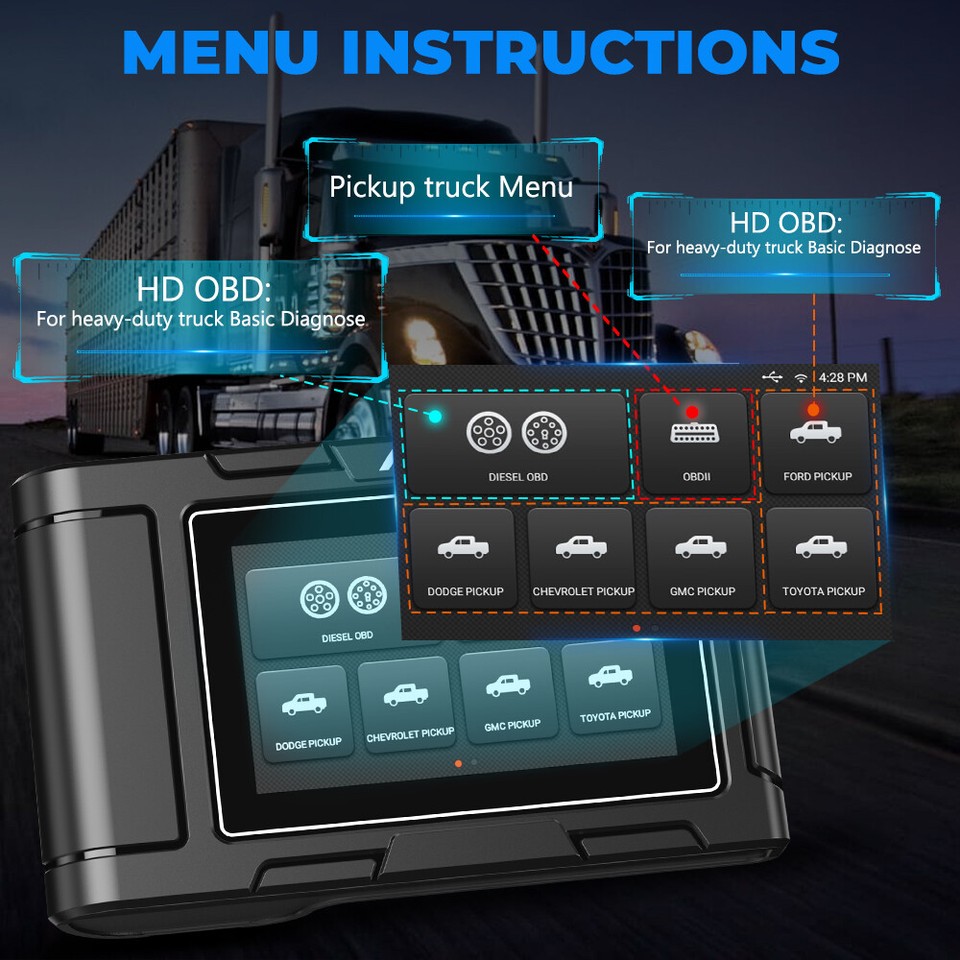 Diesel PICKUP Truck OBD Scanner All System Bidirectional Code Reader ...