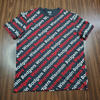 Wisconsin Badgers T-Shirt Mens Large All Over Print AOP Graphic NCAA ...