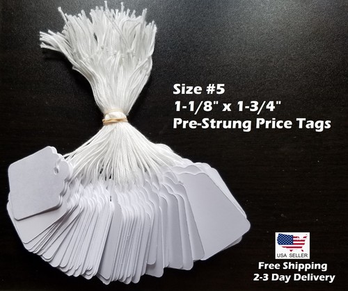 1000 Blank White Merchandise Price Tags with Strings Size #5 Retail ...