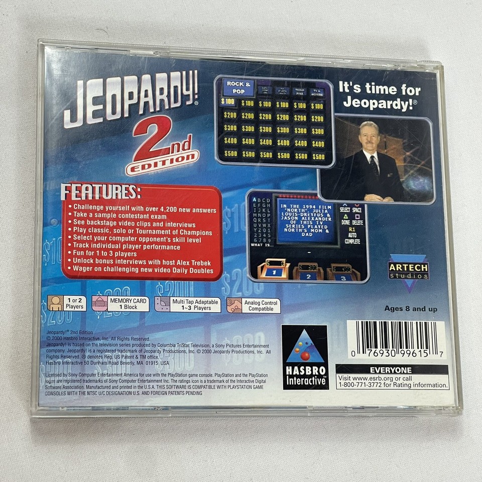 Jeopardy 2nd Edition - PS1 PS2 Playstation Game Complete W/ Sample Card ...