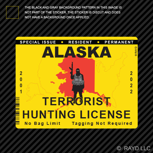 Alaska Terrorist Hunting Permit Sticker Self Adhesive Decal License AK ...