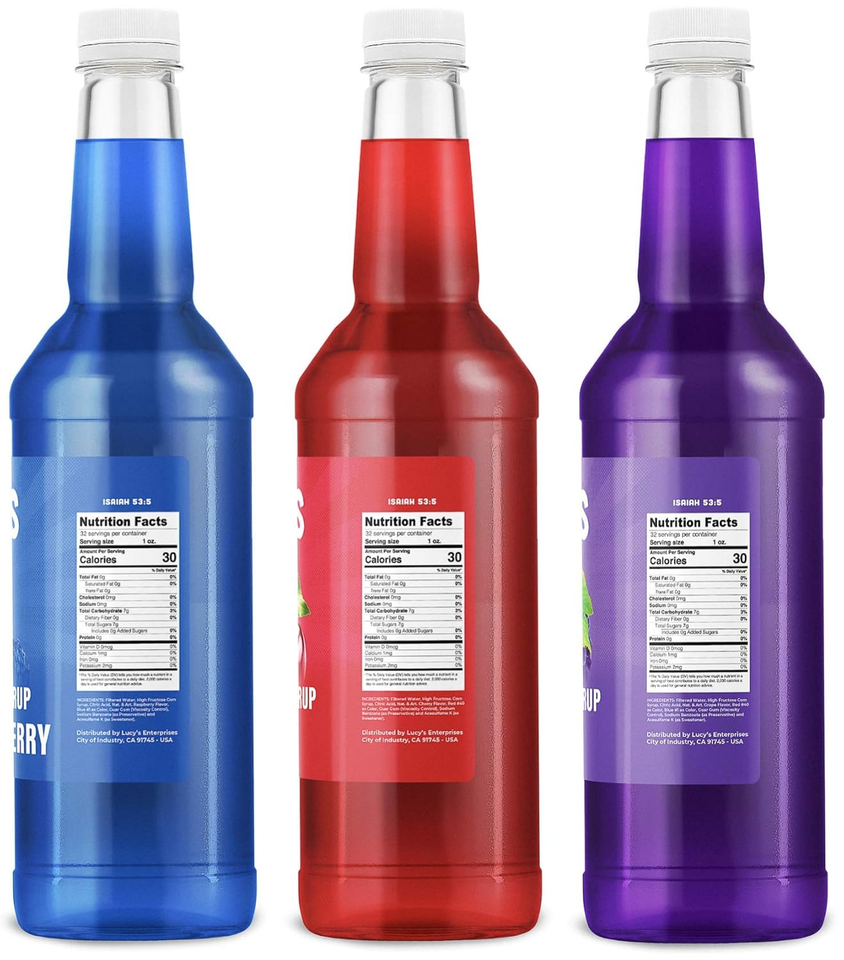 Family Owned Shaved Ice Snow Cone Syrups - Cherry, Blue Raspberry ...