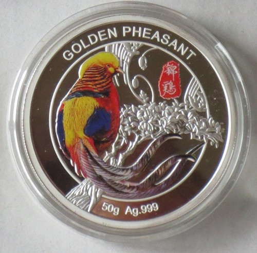2017 China Great Wall Golden Pheasant Colorized 50g .999 Silver Coin | eBay