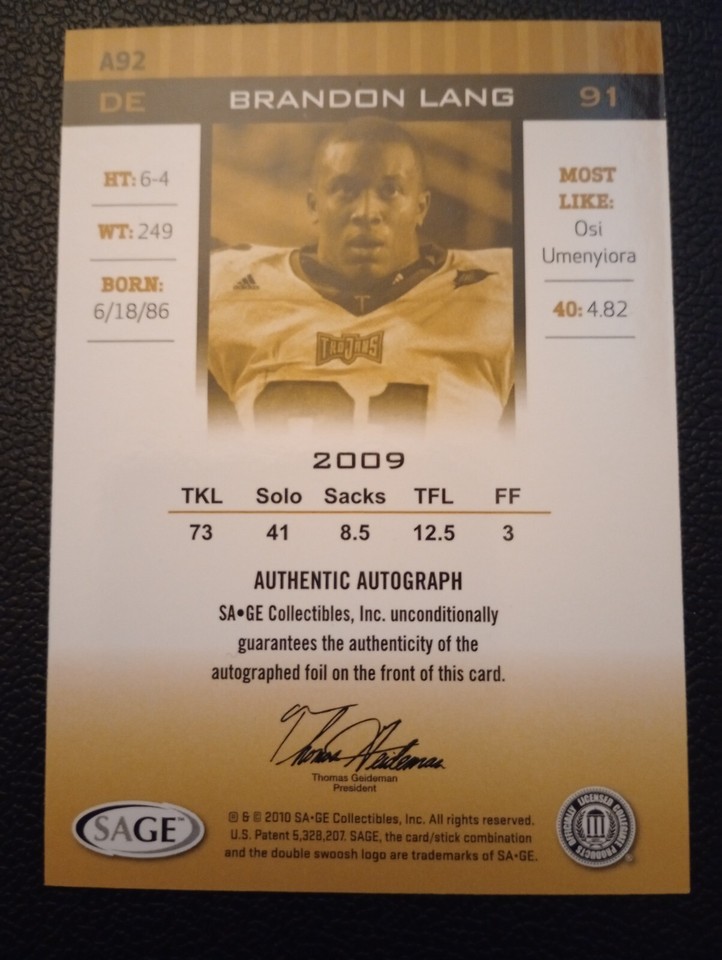 2010 Hit Brandon Lang AUTOGRAPH Troy | eBay