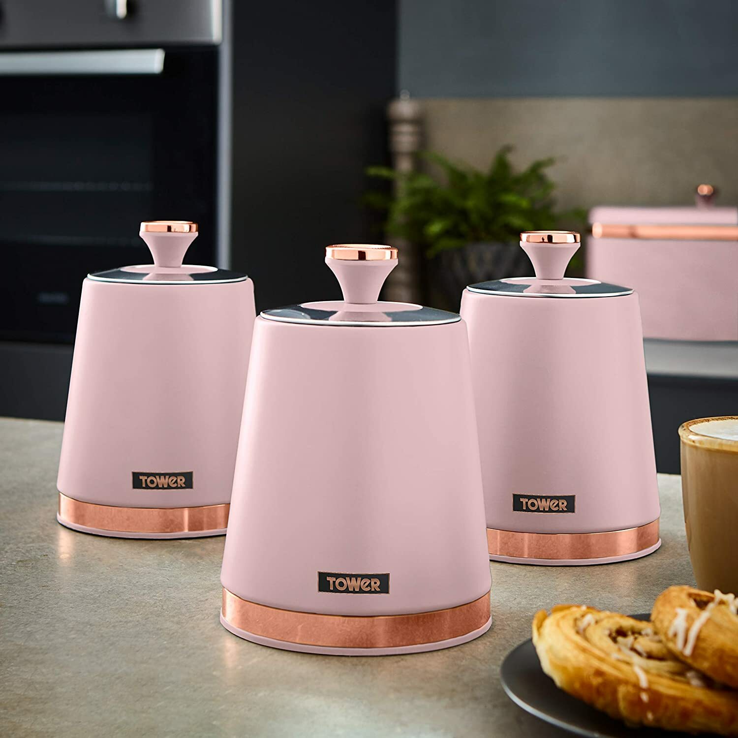 Tower Cavaletto Pink Kettle 2 Slice Toaster Bread Bin & Canisters ...