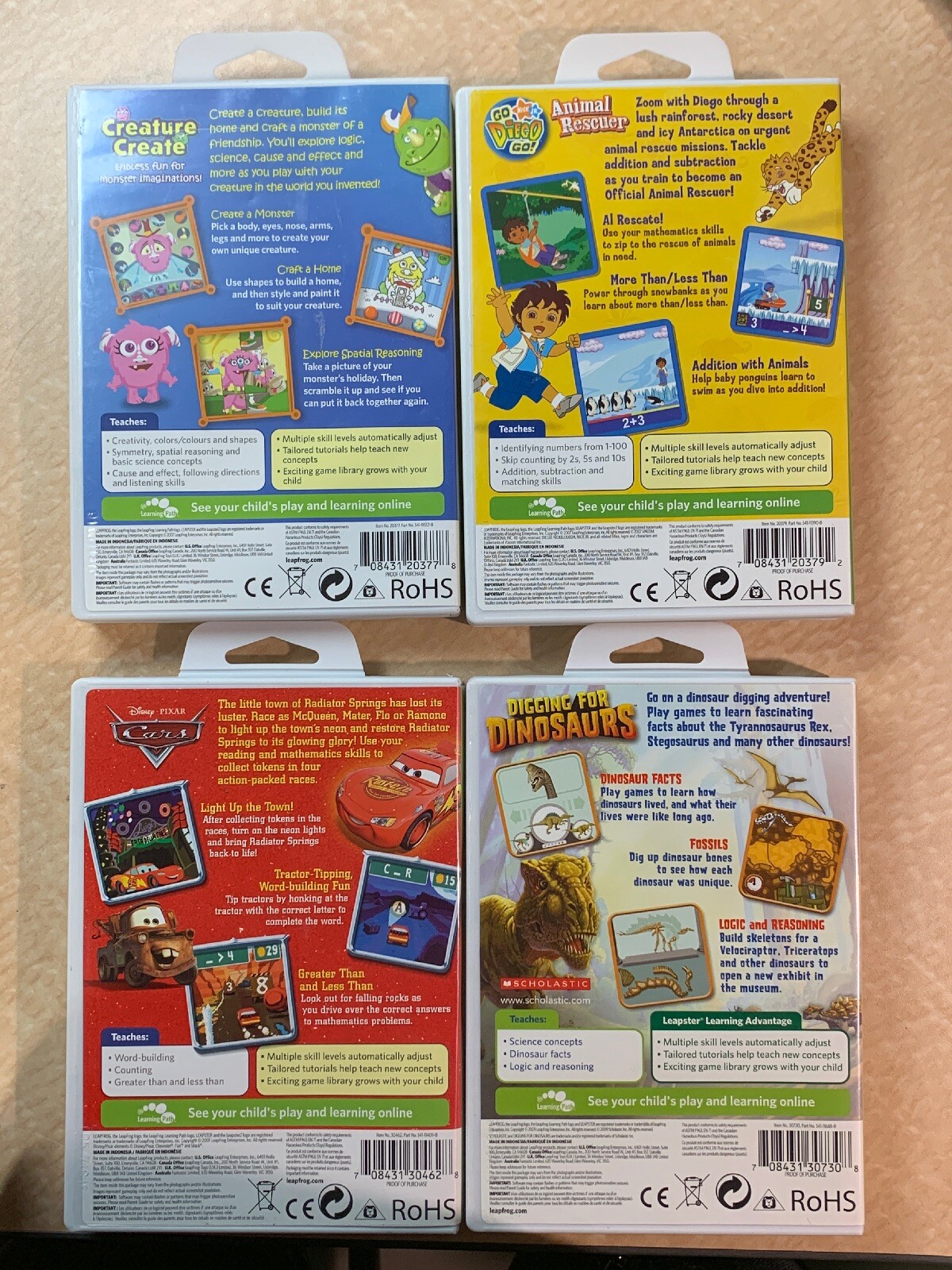 LeapFrog Leapster 4 Game Bundle Cars Go Diego Go Creature Create Dig ...