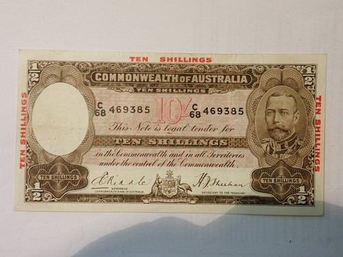 1934 RIDDLE SHEEHAN KING GEORGE V COMMONWEALTH AUSTRALIA TEN SHILLINGS ...