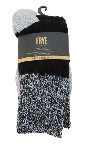 NWT FRYE 2 Pair Men's 6-12 Heather Black/Gray Ribbed Cuff Boot Socks ...