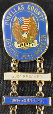 Pinellas County Florida Official Poll Worker Pin 2004-2018 Primary ...