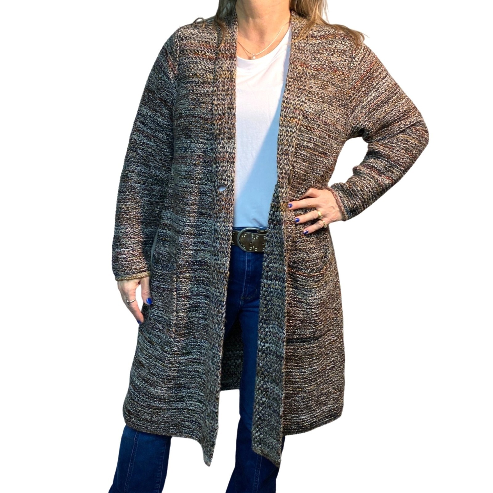 J. Jill brown tan duster long sweater chunky knit car… - Gem