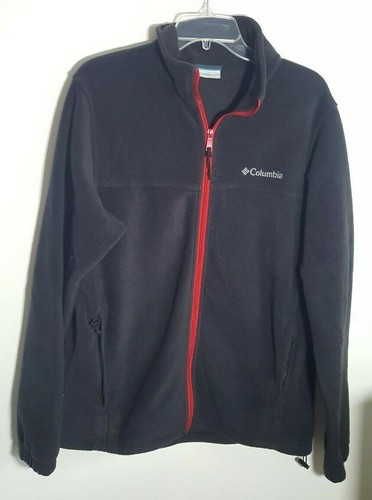Columbia Mens Fleece Jacket Black Red Zipper Pockets Mock Neck ...