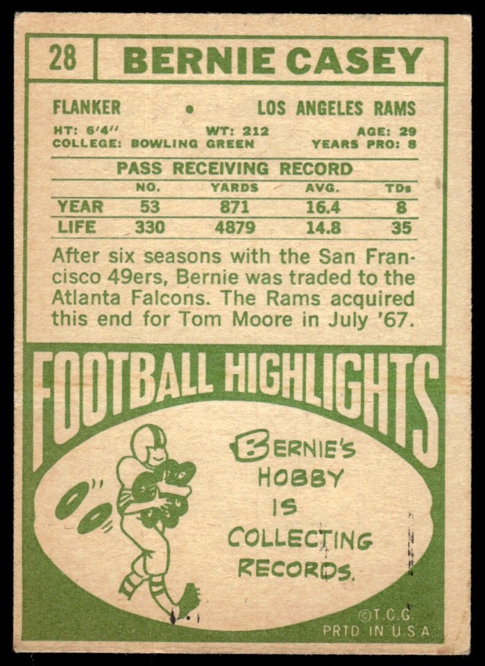 1968 Topps Bernie Casey * Los Angeles Rams #28 | eBay